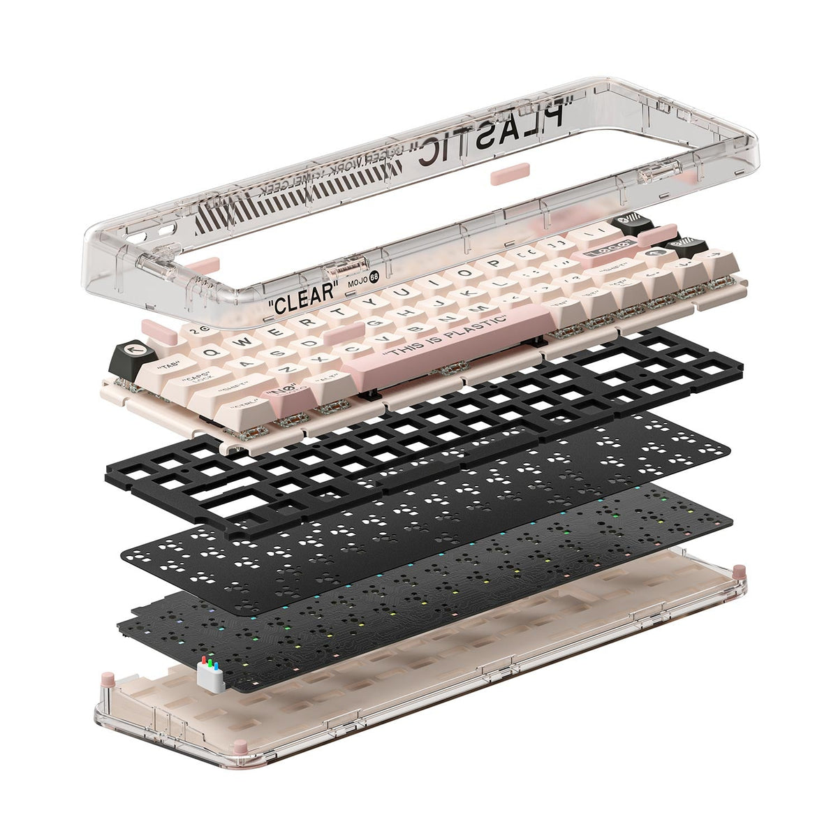 MelGeek Mojo68 Christian Pink Transparent Mechanical Keyboard